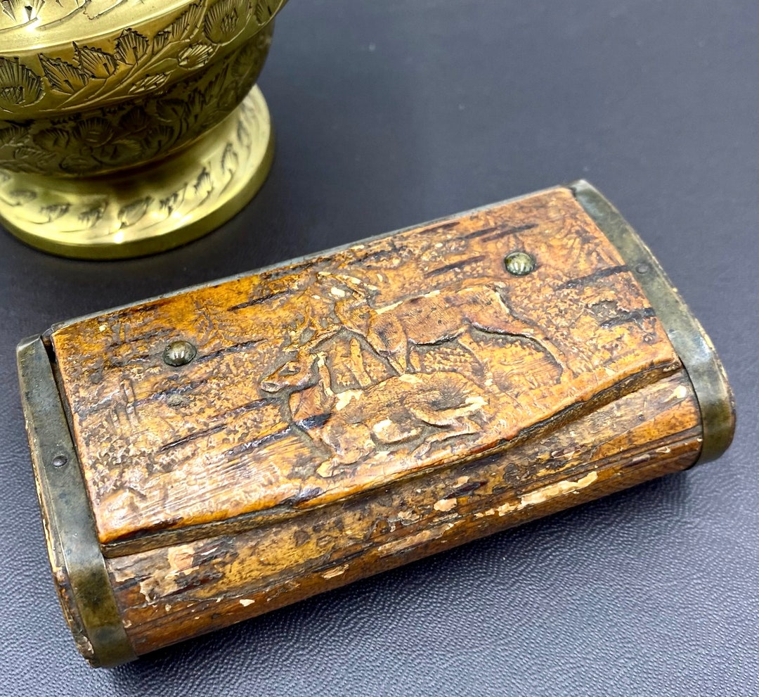 Handsome Antique Snuff Box | Pressed Wood Snuff Box With Hinged Lid and ...