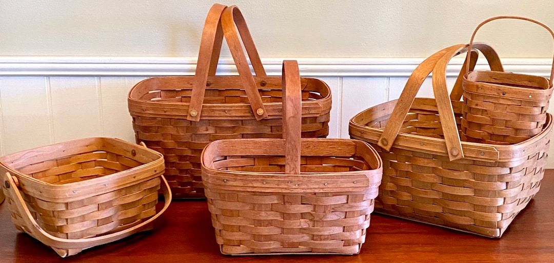 Vintage Longaberger Woven Slat Basket With Handles | Wooden Slat Basket ...