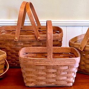 Vintage Longaberger Woven Slat Basket With Handles | Wooden Slat Basket ...