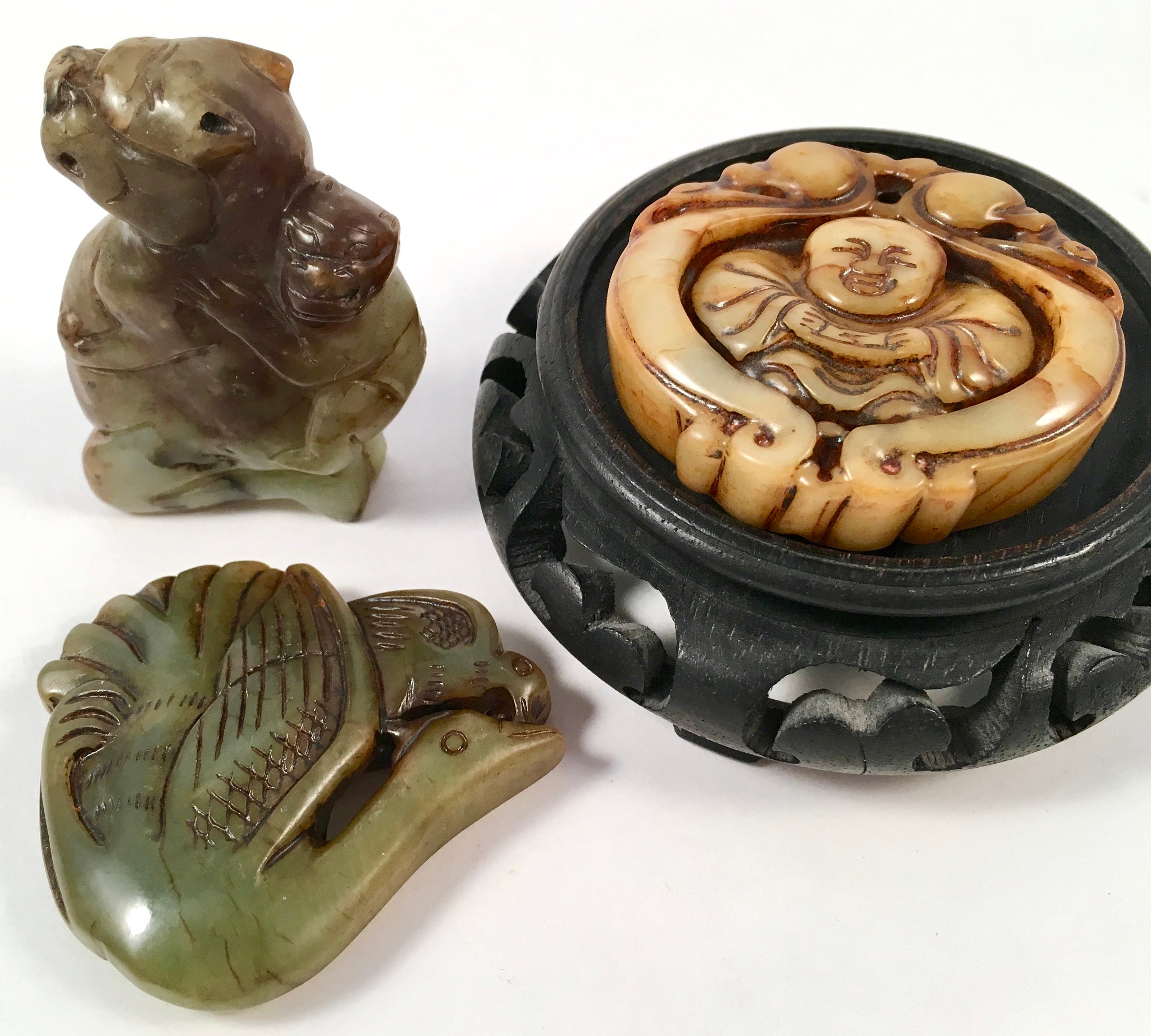 Vintage Carved Jade Piece | Chinese Jade Amulet Charm | Brown Jade ...
