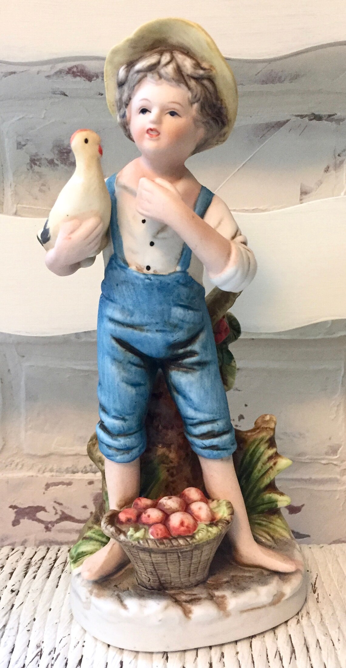 Vintage Homco #8880 Boy and Girl Statues | Farmer Boy With Chicken ...