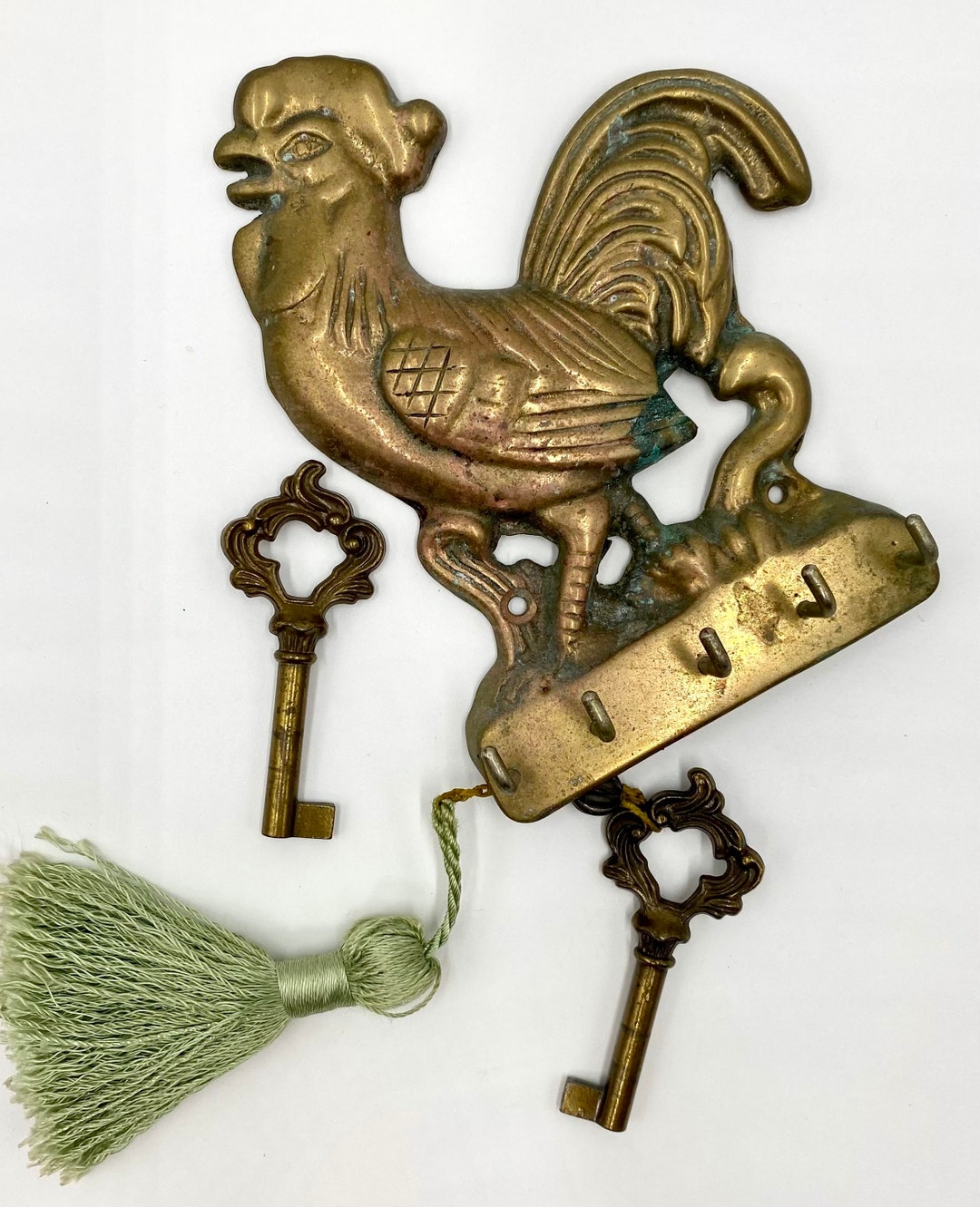 Vintage Brass Chicken Rooster Key Holder | Key Hooks | Wall Hung Key ...