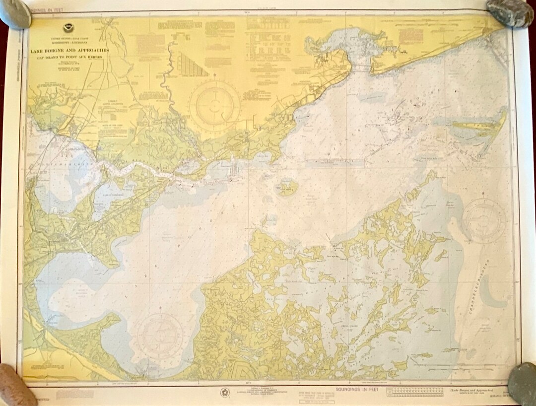 Large Map of Lake Borgne and Approaches Vintage NOAA Map Gulf Coast ...