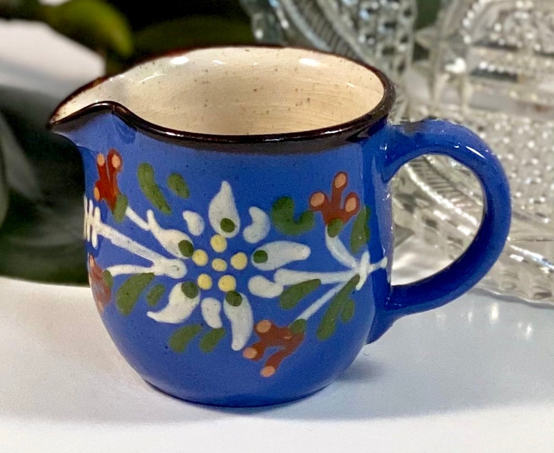 Small Vintage Terra Cotta Pitcher | Hand-painted Glazed Pitcher With ...