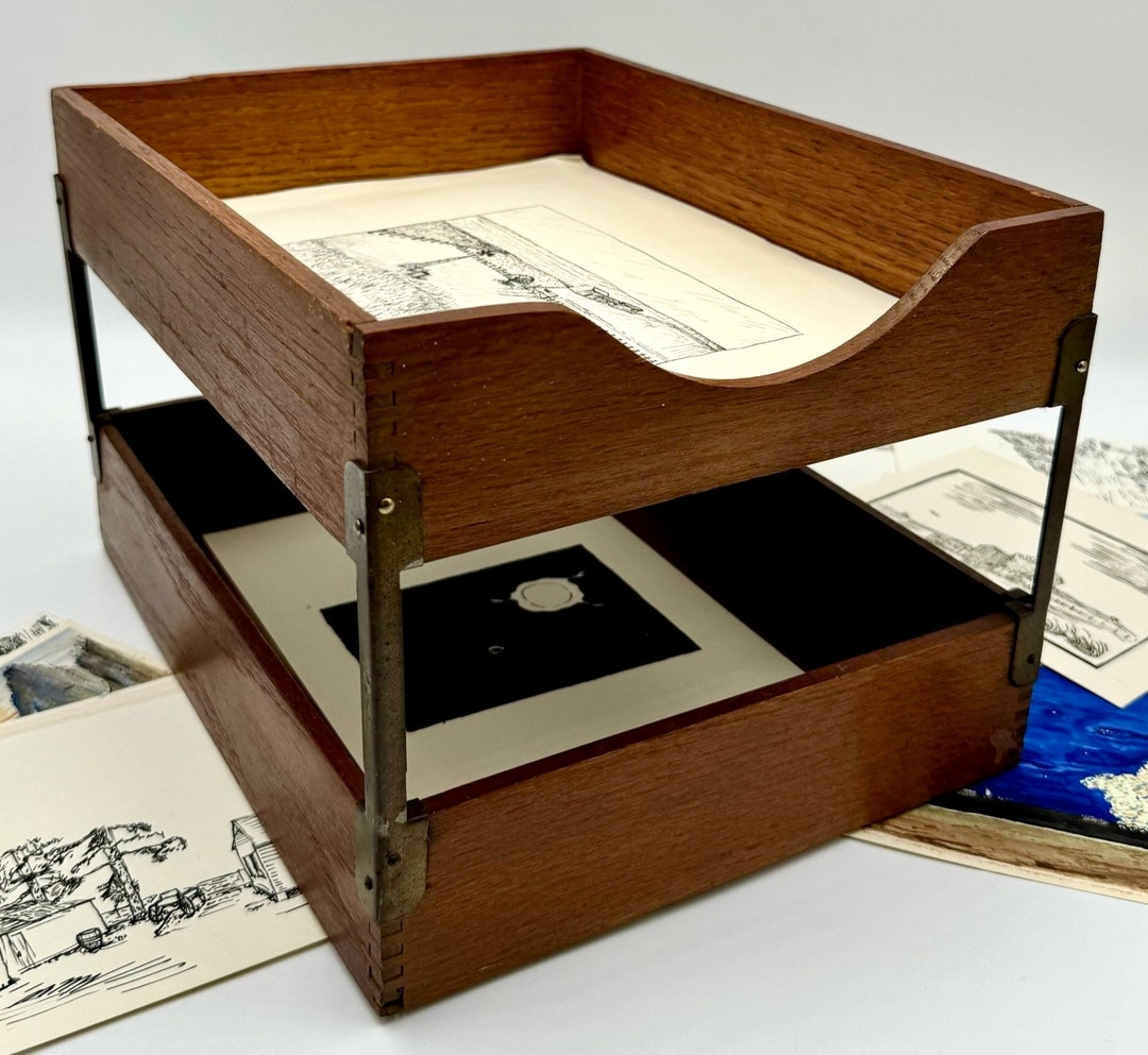 Vintage Wooden in Out Desk Tray | Double Decker in Out Box | Desk ...