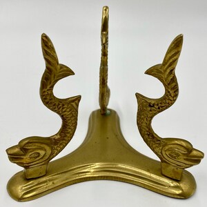 Vintage Brass Tripod Dolphin Fish Pedestal Display Stand Crystal Ball ...