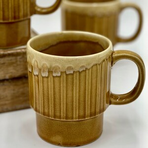 Retro Stackable Coffee Mugs | Vertically Ribbed Mugs With Two-toned ...