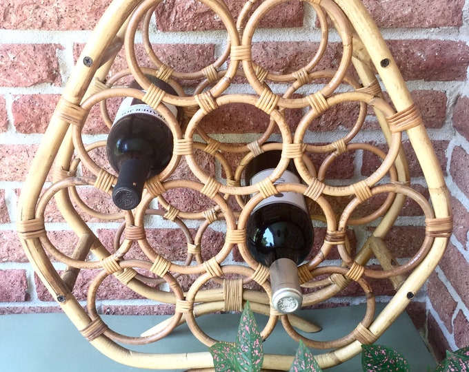 Retro Bamboo Rattan Wine Rack Tiki Bar Luau Summer Mid - Etsy
