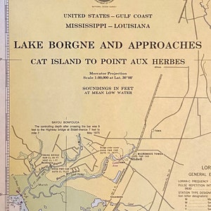 Large Map of Lake Borgne and Approaches Vintage NOAA Map Gulf Coast ...