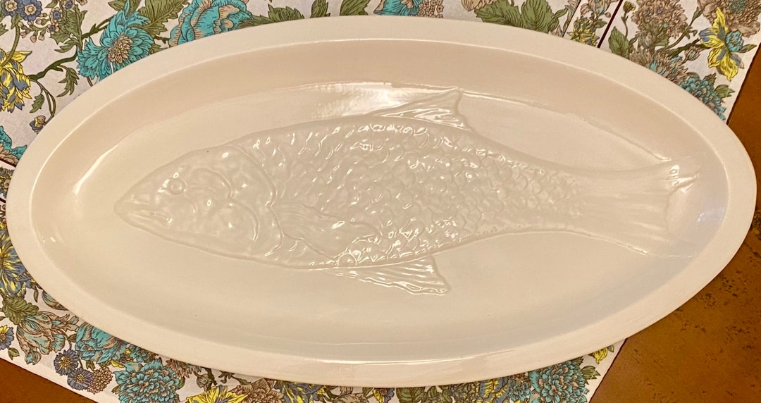 Vintage Ceramic Pottery Platter | Raised Fish Design | Oval Platter for ...