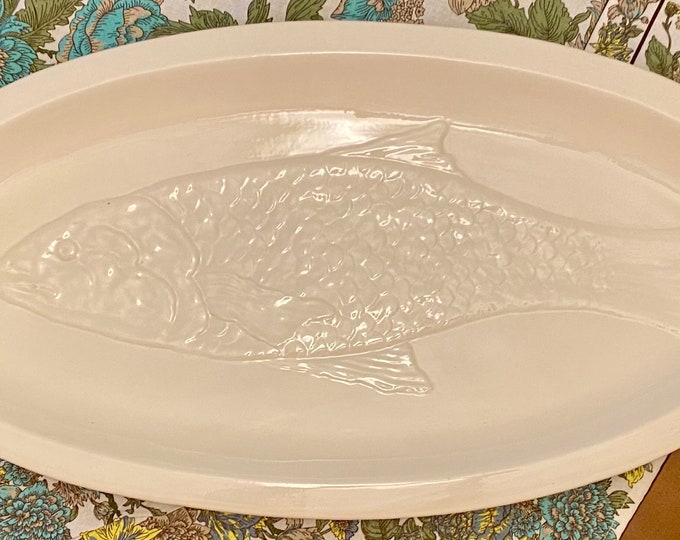 Vintage Ceramic Pottery Platter | Raised Fish Design | Oval Platter for ...