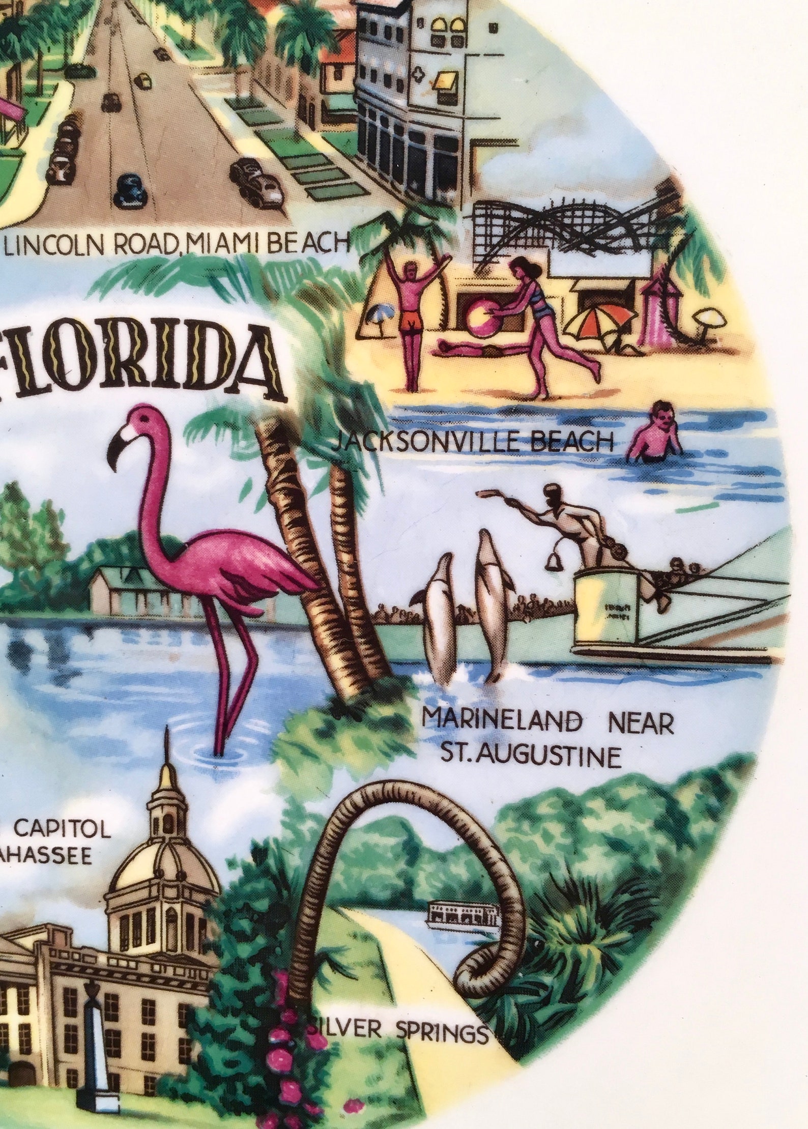 Retro Florida Souvenir Plate Florida Landmarks | Palm Trees | Lincoln ...
