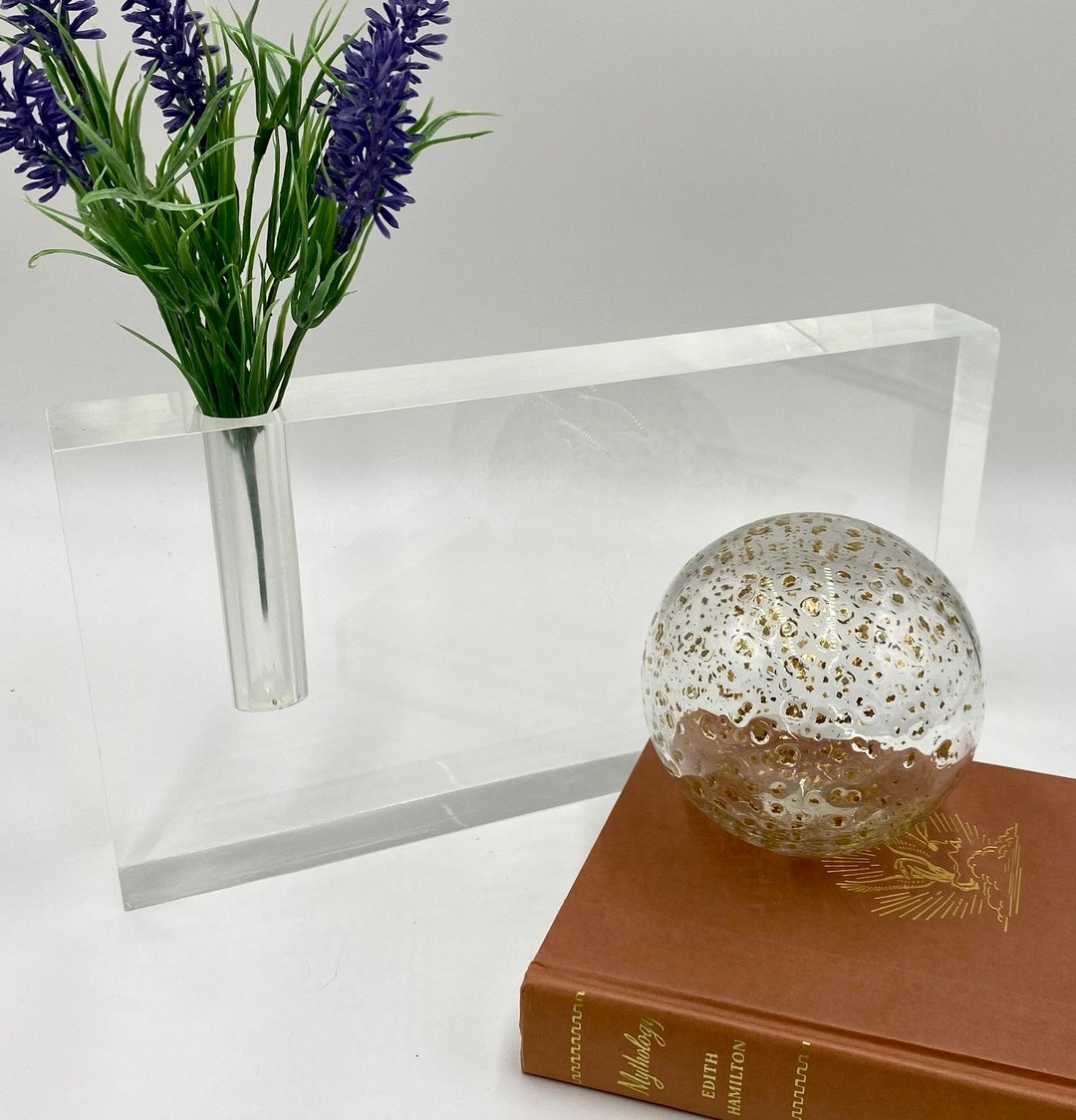 Vintage Clear Acrylic Lucite Bud Vase | Large Rectangular Slab Single ...
