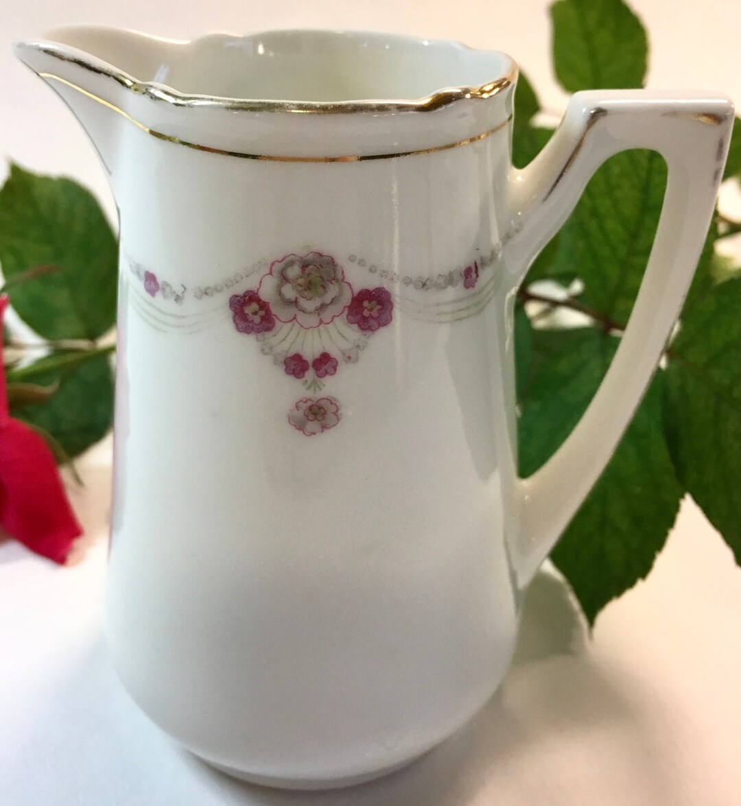 Small Vintage Creamer Pitcher Porcelain With Floral Swag and Gold ...
