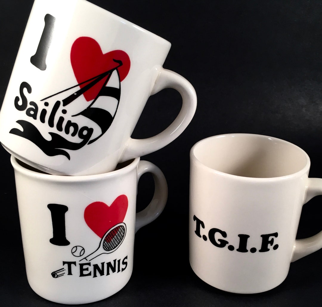 Vintage Retro Coffee Mugs "i Love Sailing" | "i Love Tennis" | "tgif ...