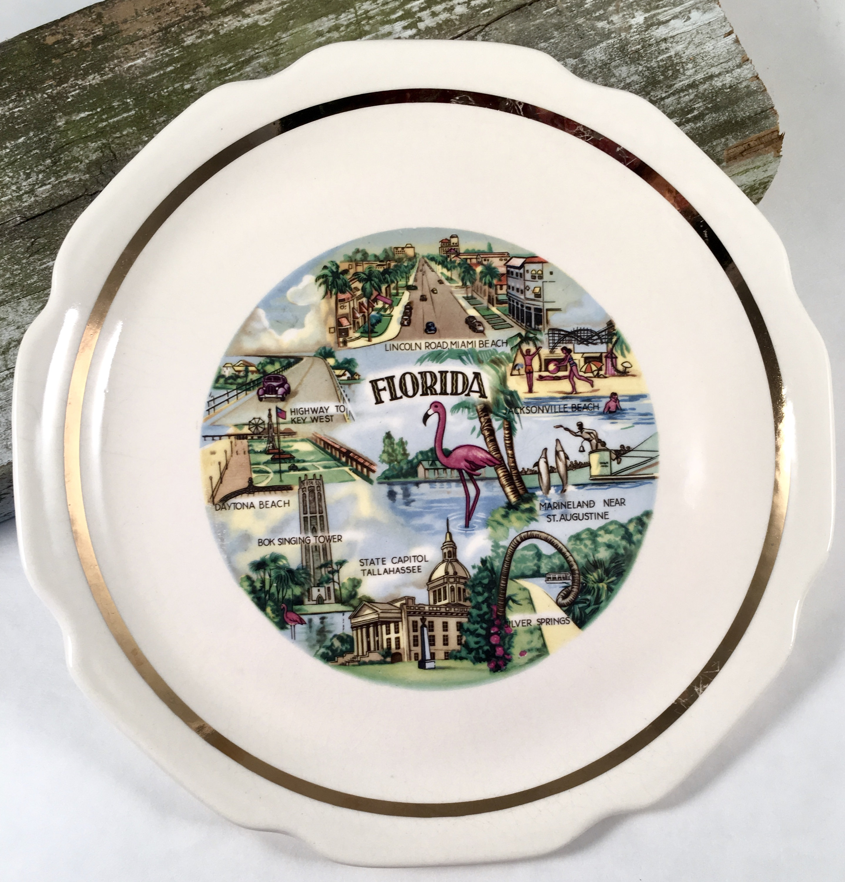 Retro Florida Souvenir Plate Florida Landmarks | Palm Trees | Lincoln ...