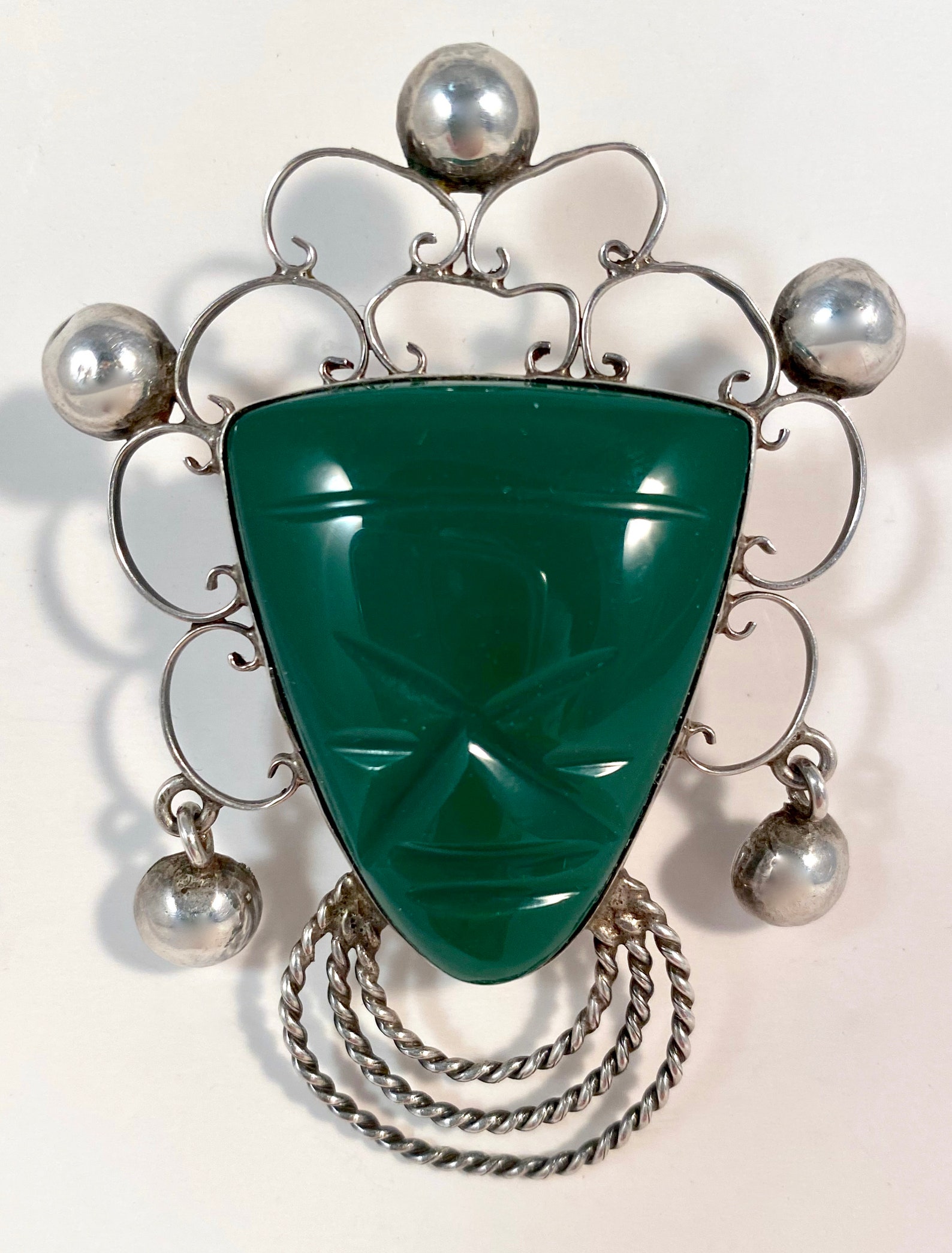 Vintage Aztec Mayan Mexican Tribal Brooch Green Onyx Stone | Etsy