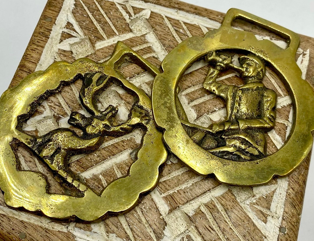 Vintage Brass Fox Hunt Medallion | Hunting Coaching Harness Bridle ...