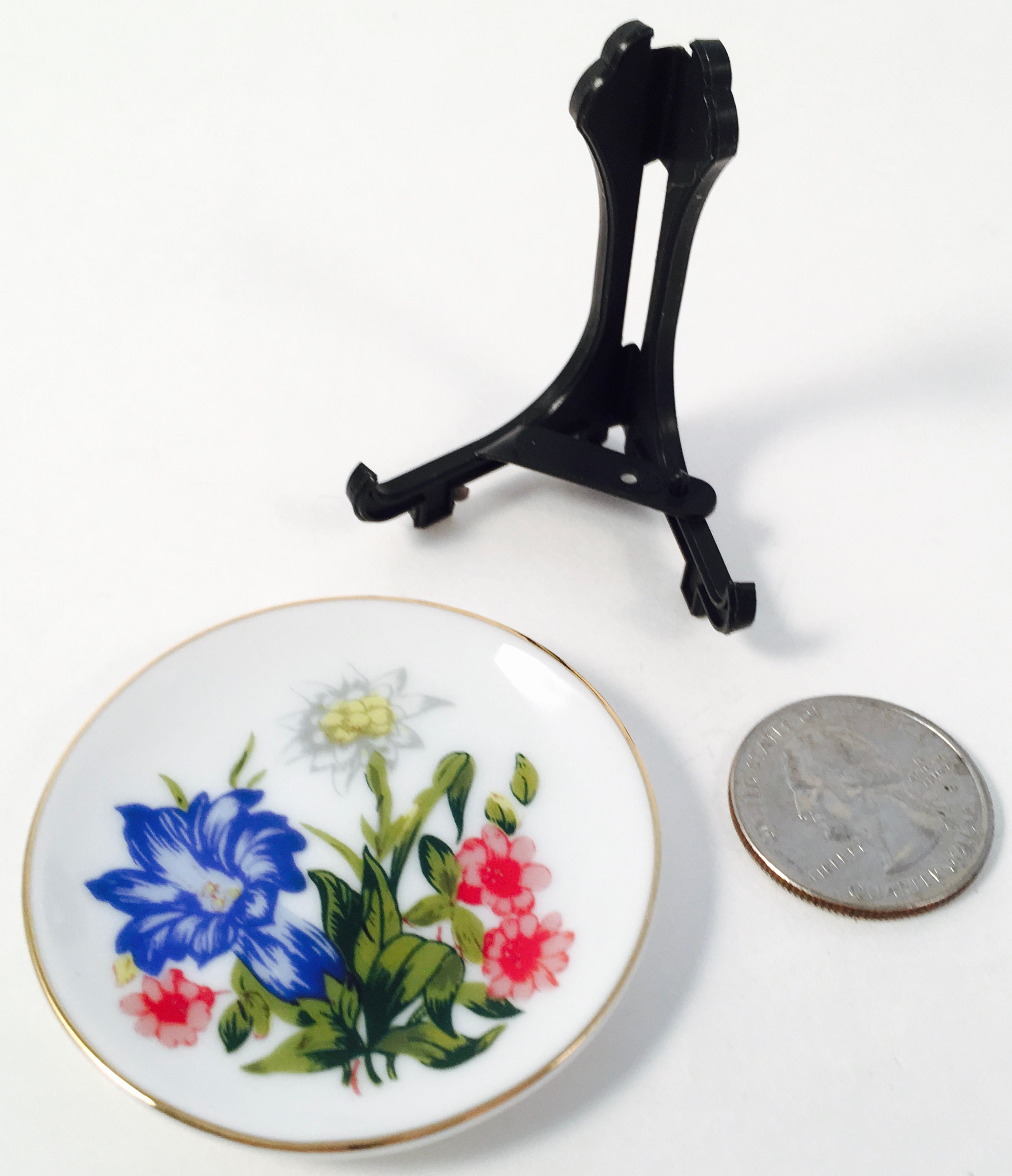 Tiny Little Porcelain Plate on a Stand Spring Floral Bouquet - Etsy
