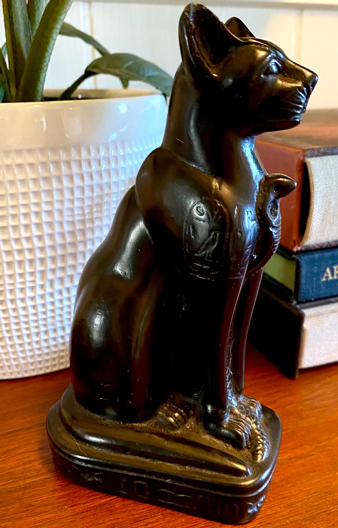 Vintage Carved Resin Bastet Sculpture Ancient Egyptian Cat Goddess ...