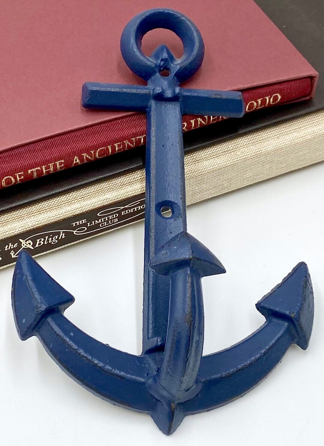 Vintage Ship Anchor Wall Hook Cast Iron Hook Blue Flat-back Figural ...
