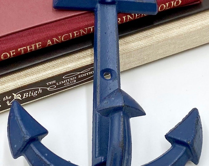Vintage Ship Anchor Wall Hook | Cast Iron Hook | Blue Flat-back Figural ...