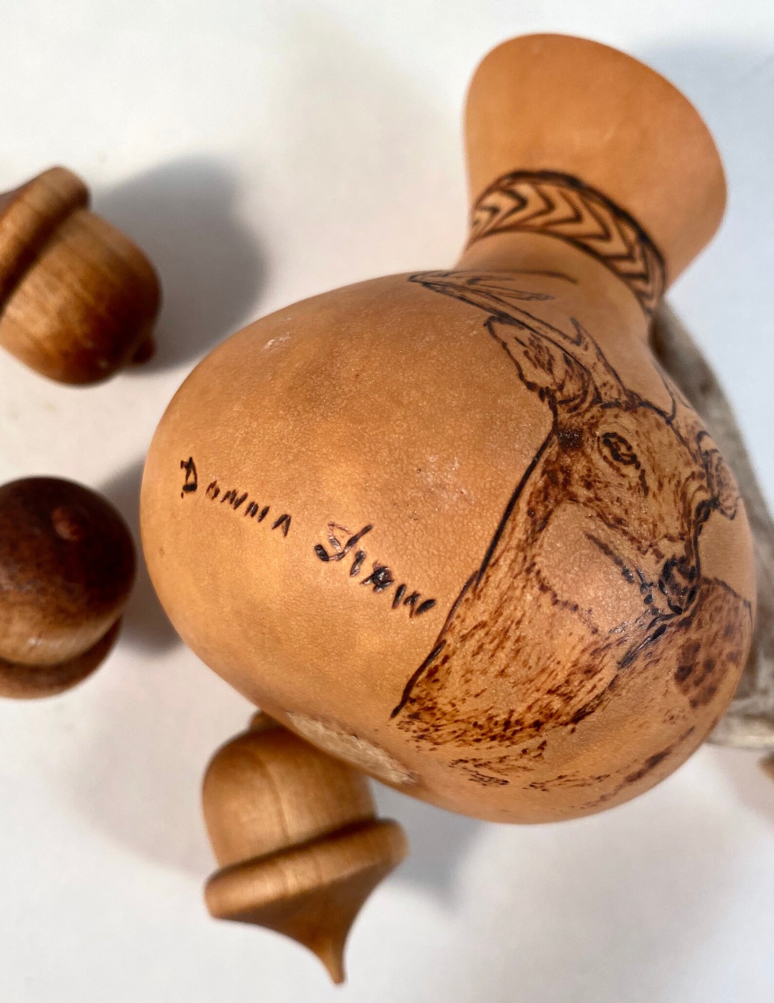 Vintage Carved Gourd Vase Pitcher With Deer Antler Handle - Etsy