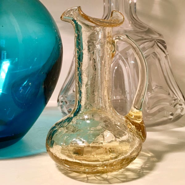 Amber Crackle Glass Vase - Etsy