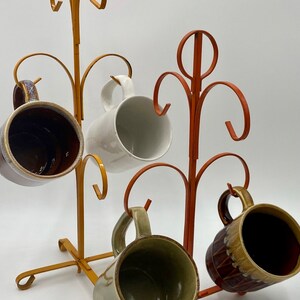 Vintage Retro Painted Metal Coffee Mug Tree FOUR or SIX Arm Mug Holder ...