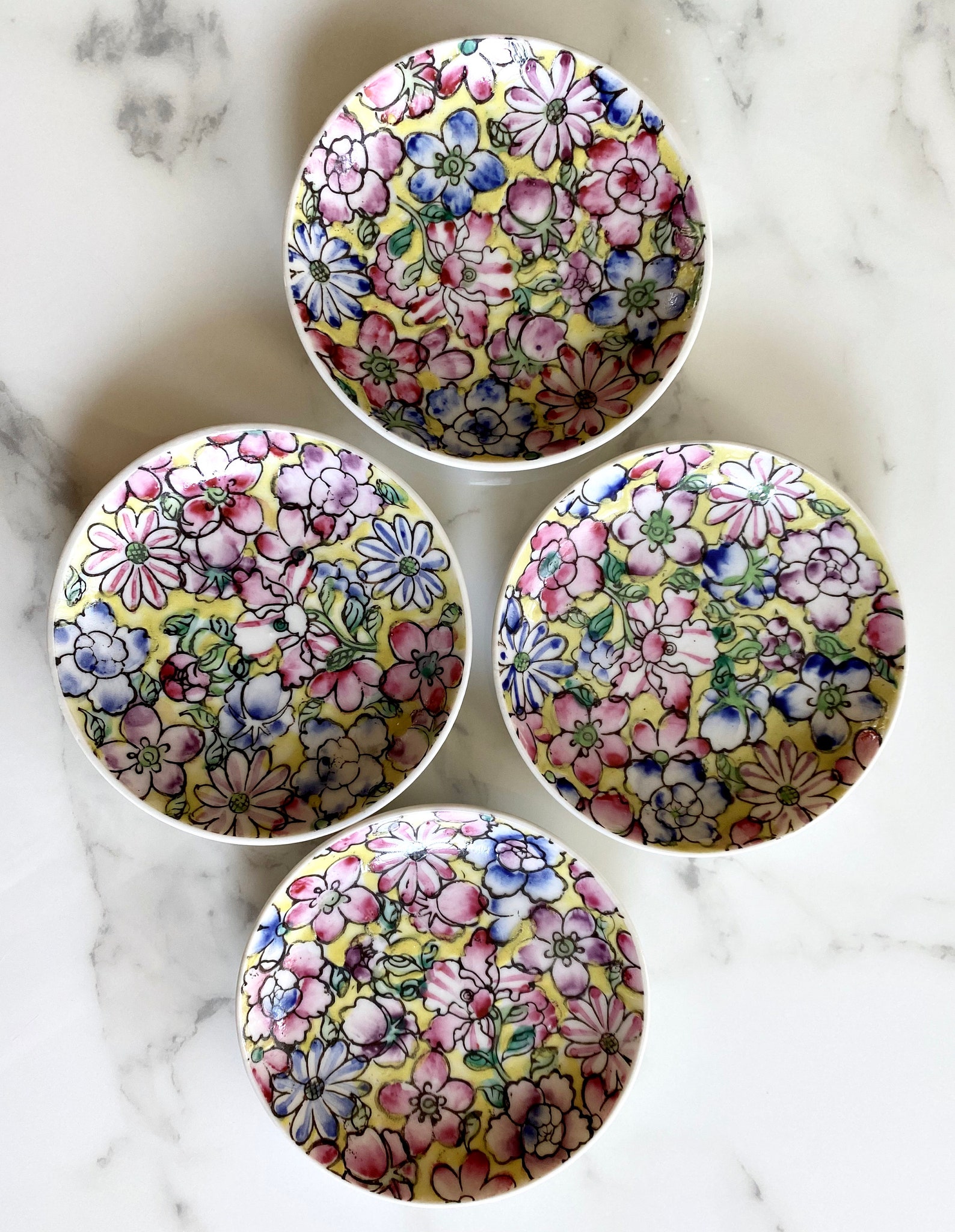 Set of Four Coasters Porcelain Drink Coasters Small Flower | Etsy