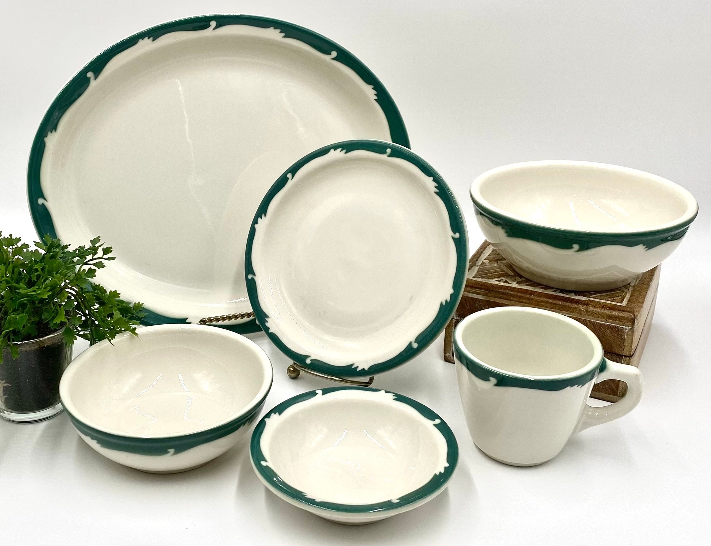 Vintage Restaurant Ware Diner style Cups Bowls Plates Syracuse China Green White Wintergreen Pattern Collectible Retro Kitchenware Etsy Canada