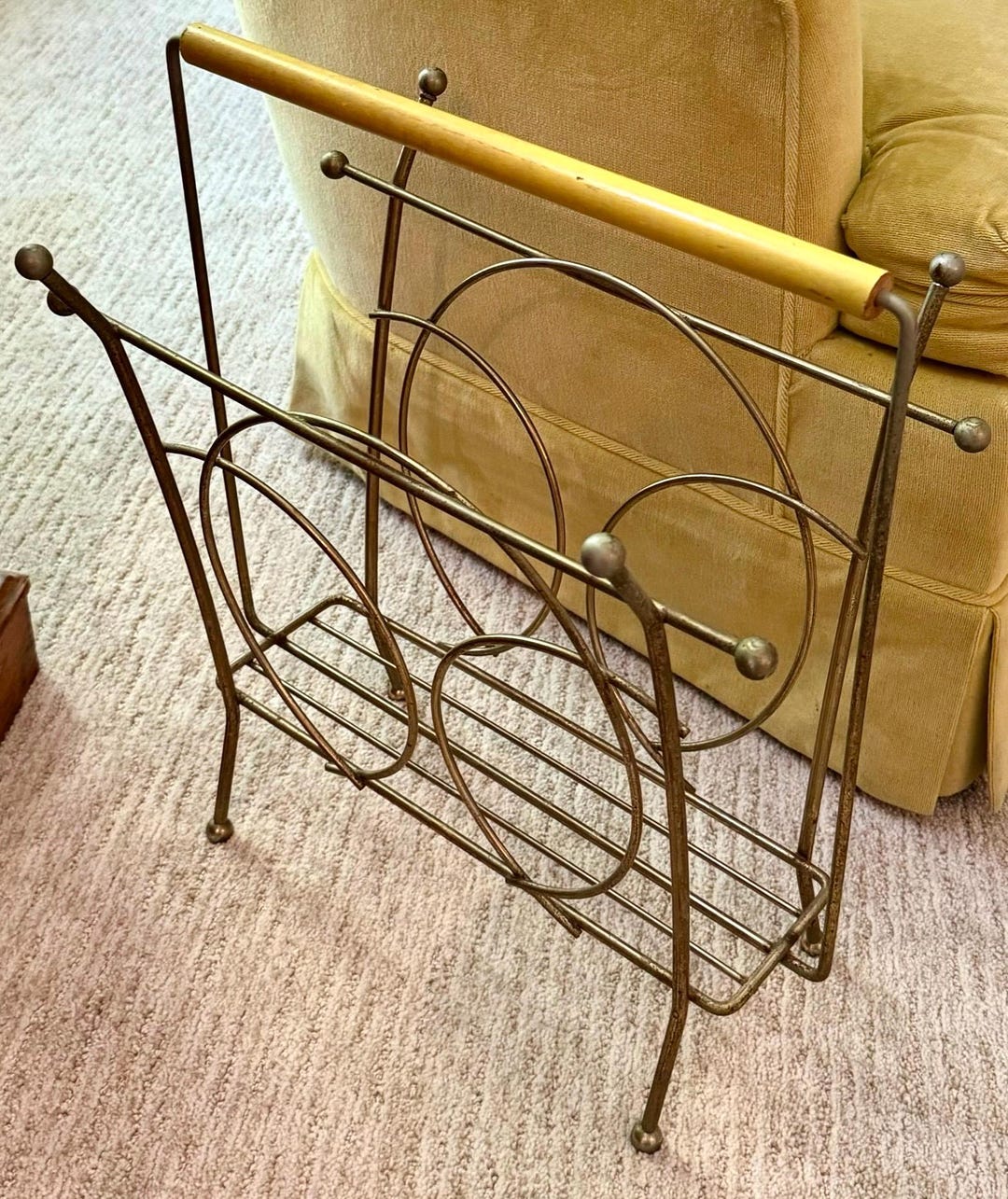 Vintage Retro Mid Century Modern Magazine Rack | Gold Metal Rack With ...