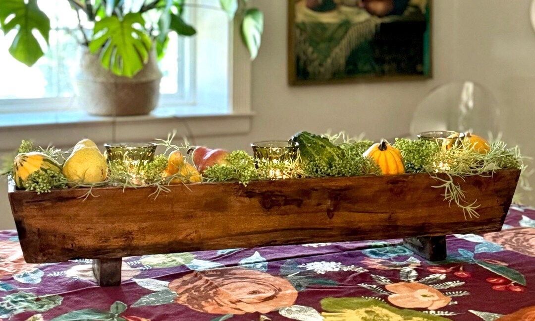 Vintage Wood Trough Box Long Wooden Box With Large Corner Dovetails ...