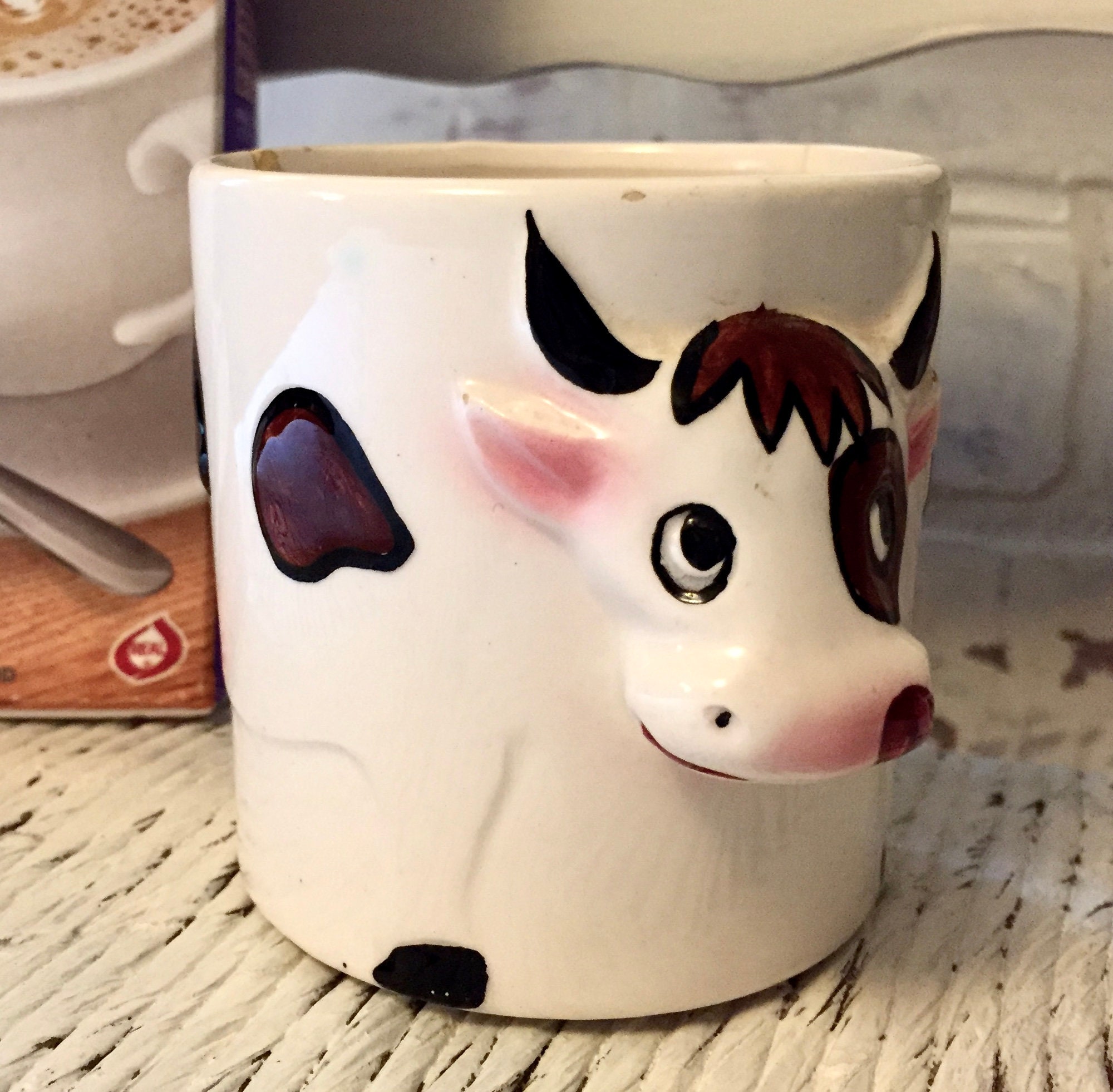 Vintage Ceramic Cow Mug Cow Coffee Cup Dimensional Cow Mug - Etsy