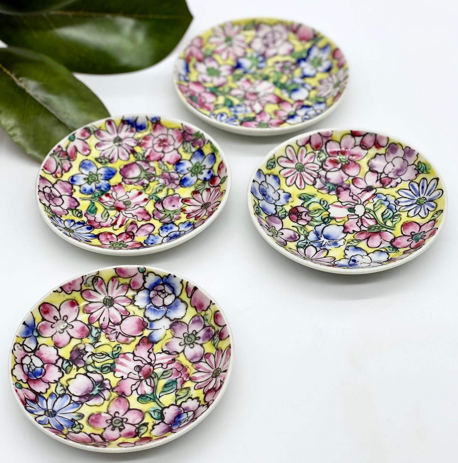 Set of Four Coasters Porcelain Drink Coasters Small Flower | Etsy