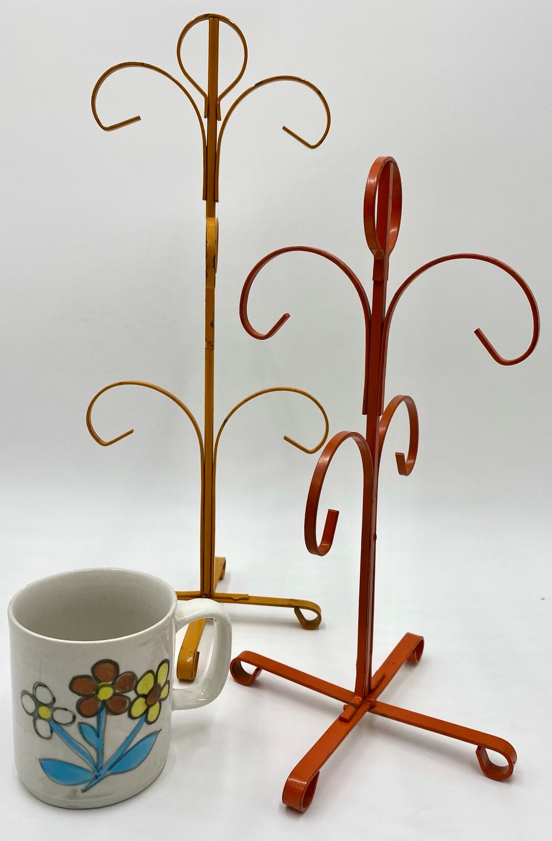 Vintage Retro Painted Metal Coffee Mug Tree FOUR or SIX Arm Mug Holder ...