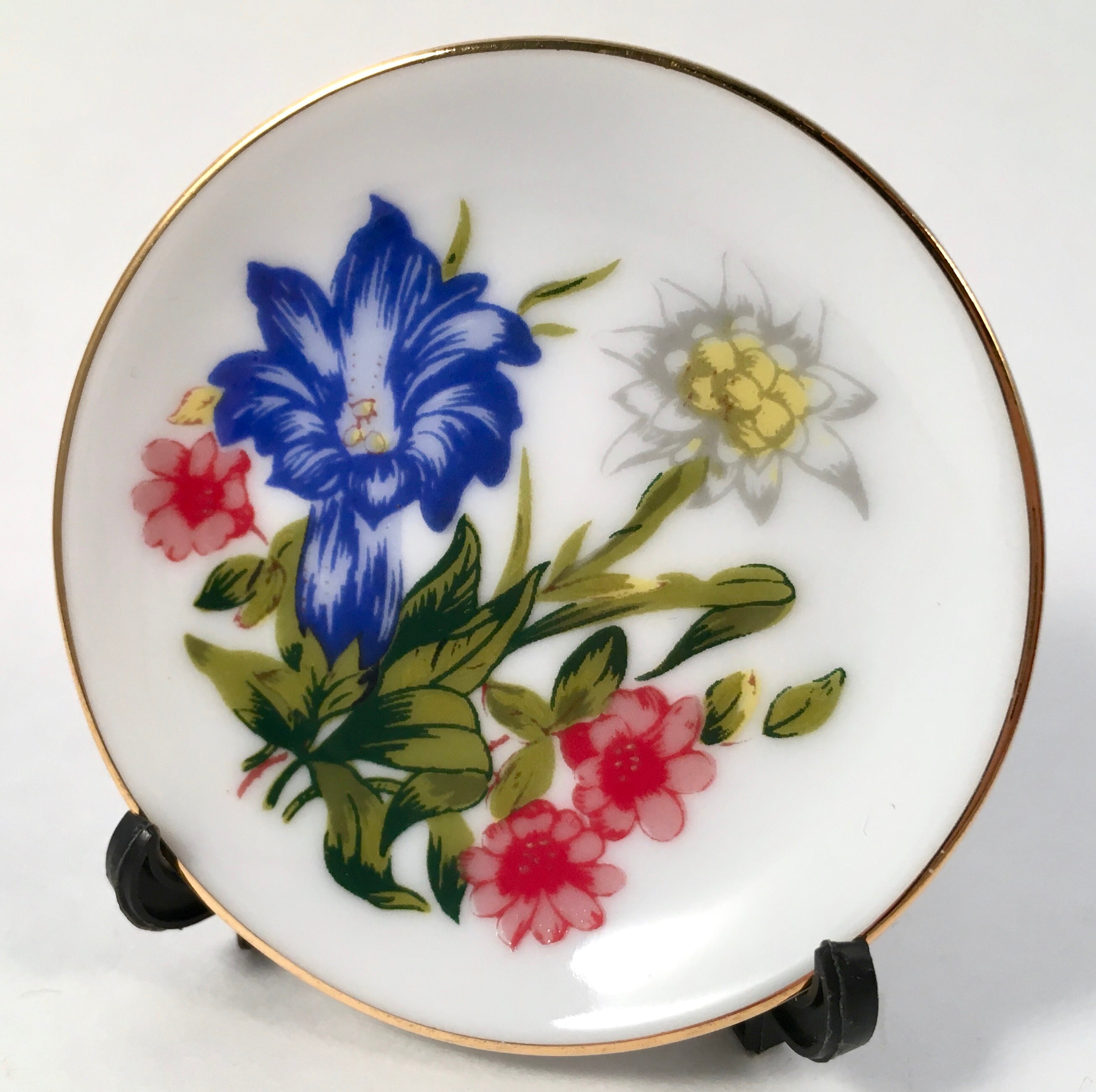 Tiny Little Porcelain Plate on a Stand Spring Floral Bouquet - Etsy