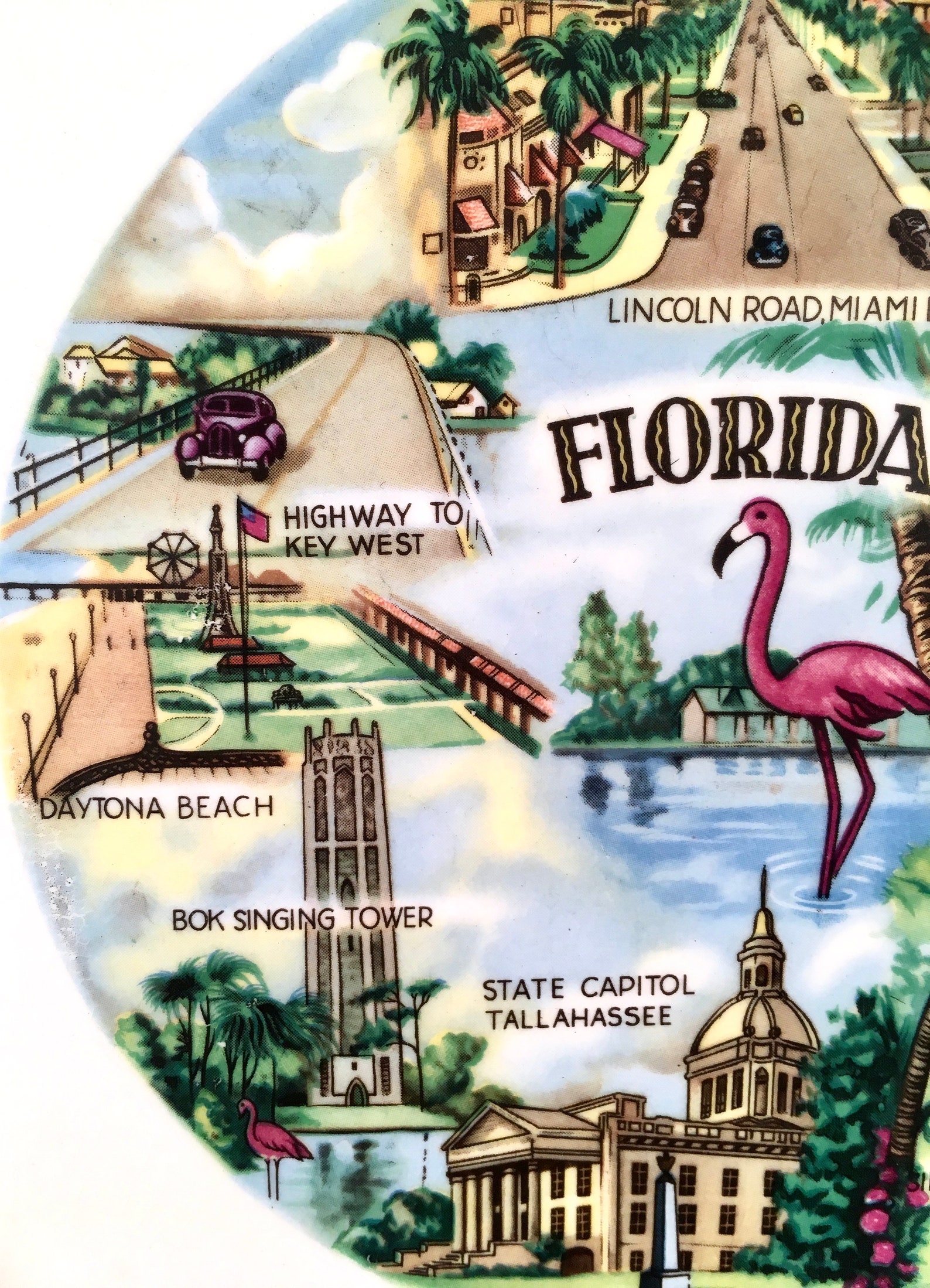 Retro Florida Souvenir Plate Florida Landmarks | Palm Trees | Lincoln ...