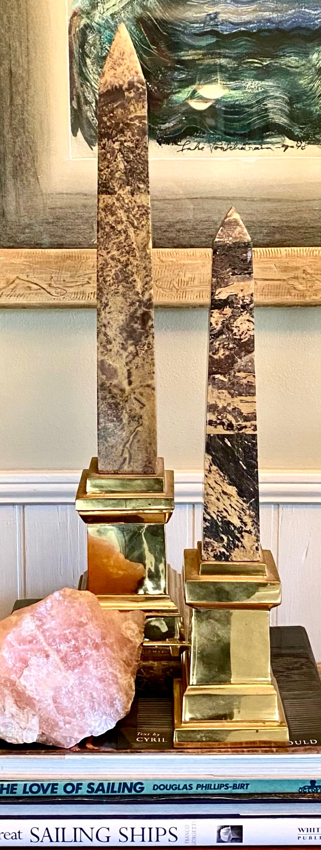 TWO Vintage Solid Onyx Obelisks | Tapered Monolithic Pillars | Carved ...