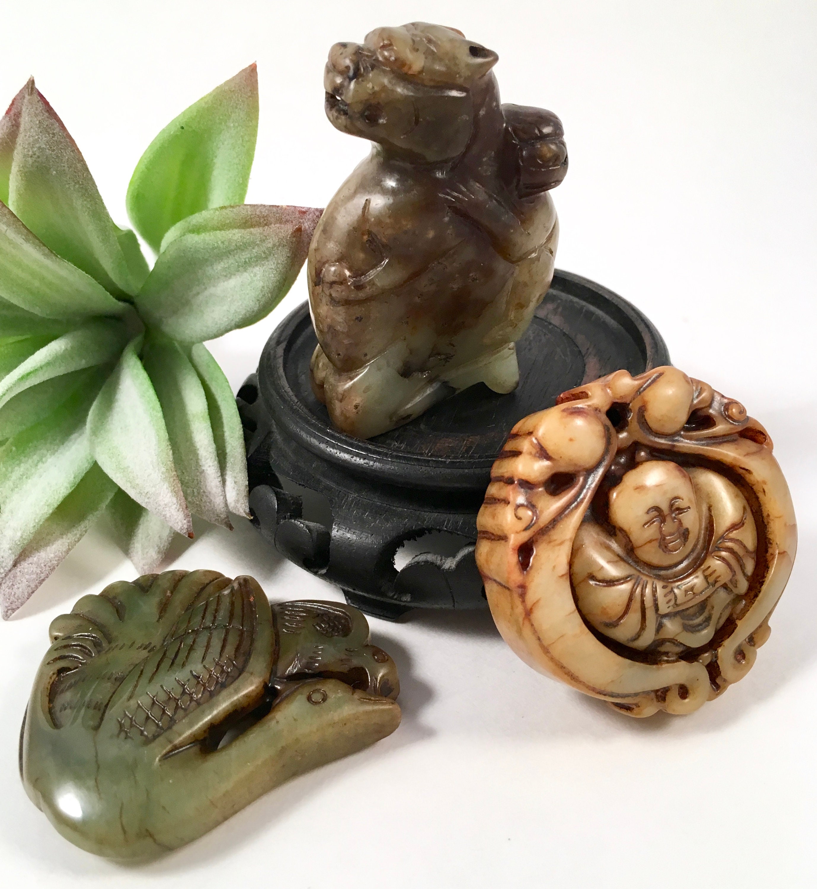 Vintage Carved Jade Piece Chinese Jade Amulet Charm Brown | Etsy