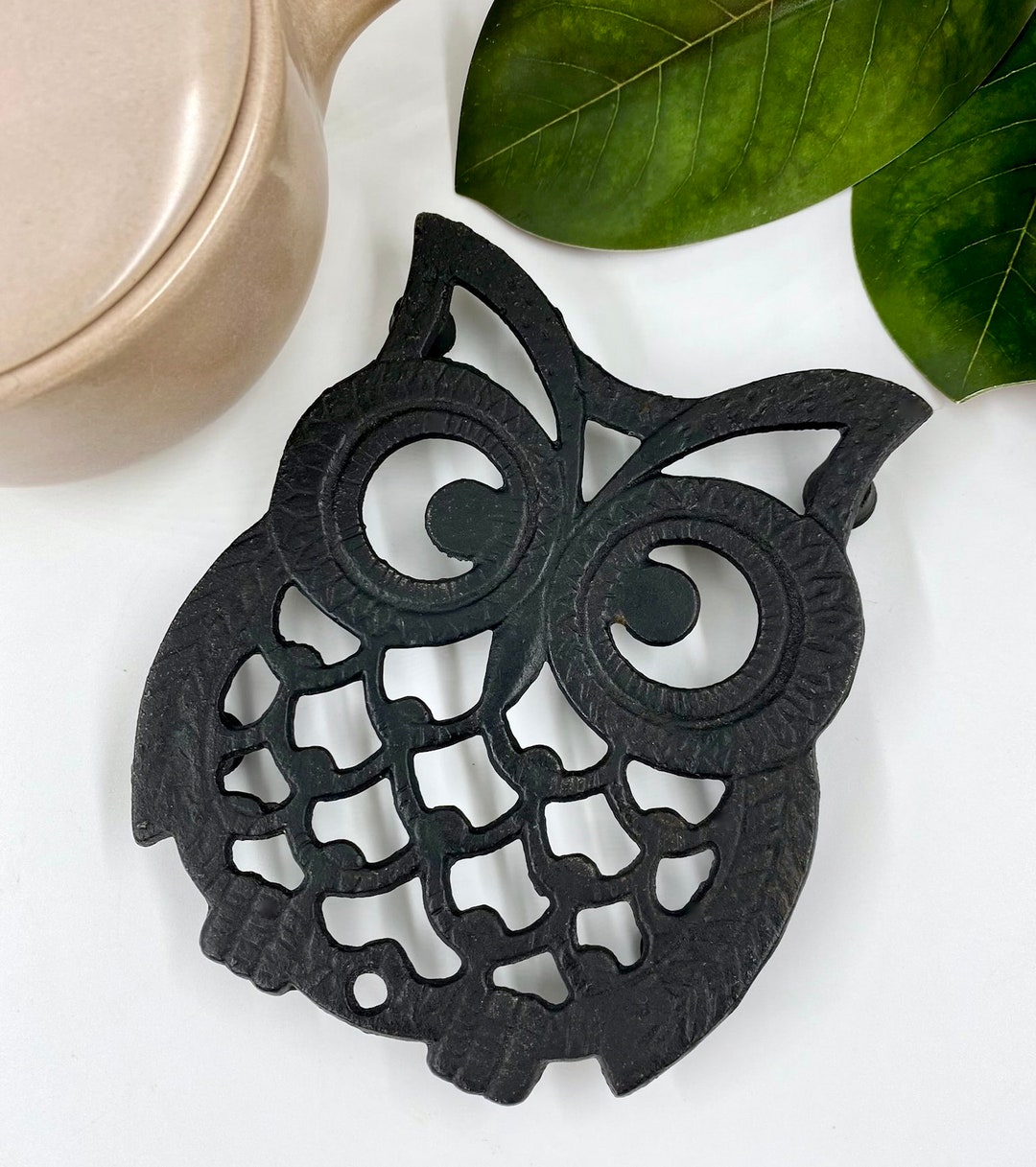 Vintage Retro Owl Trivet | Black Cast Iron Owl Trivet | Owl Mascot ...