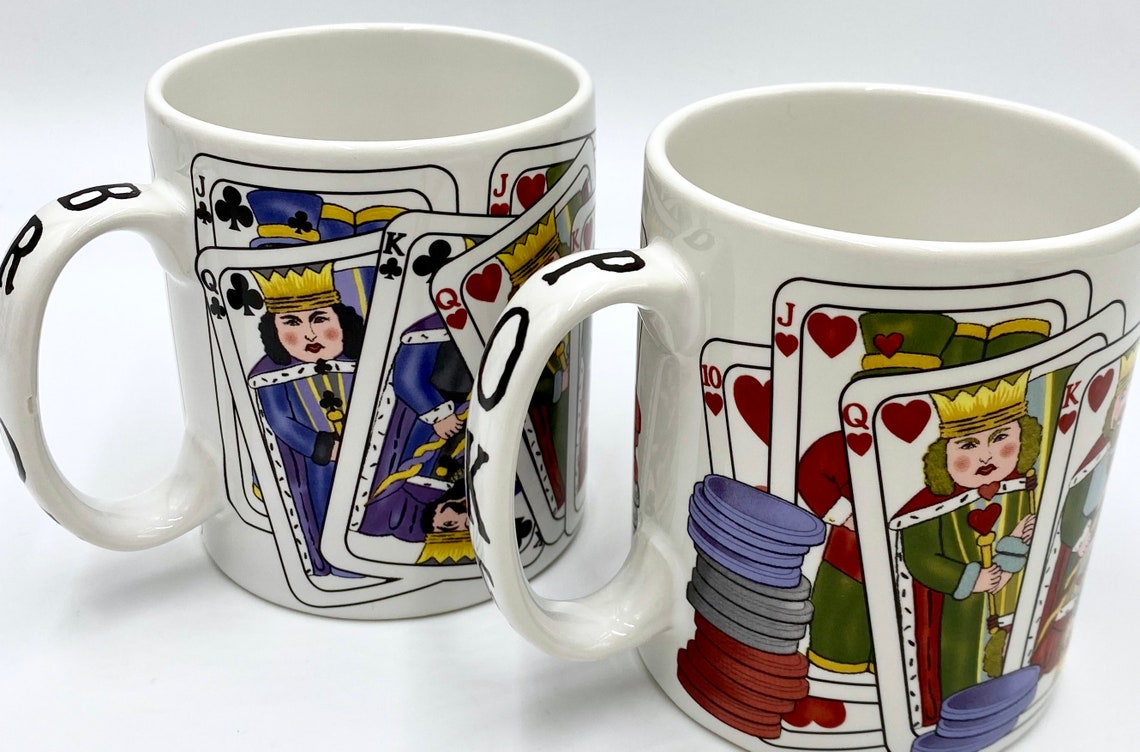 Vintage Ceramic Coffee Mugs | Card Game Mugs | Mugs With Face Cards ...