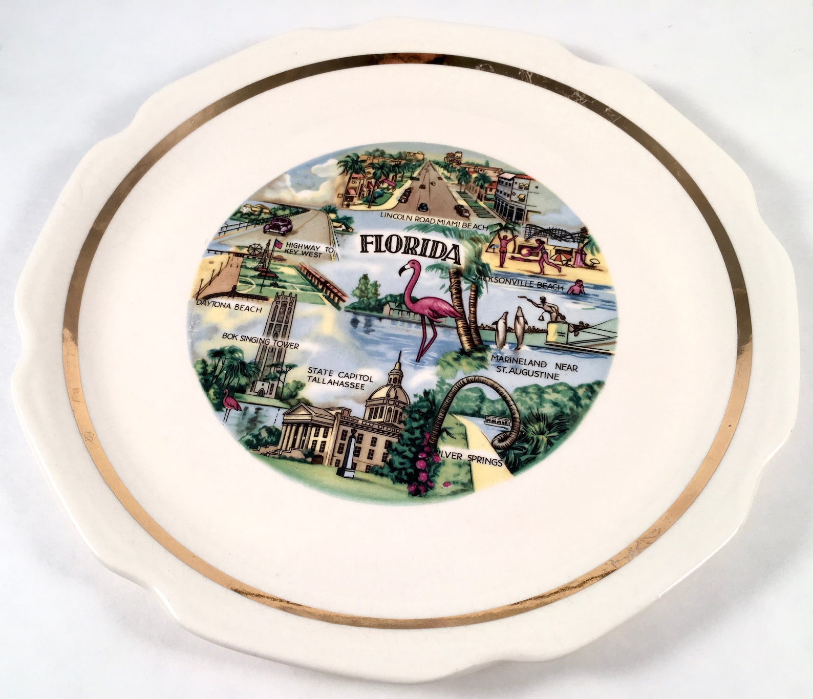 Retro Florida Souvenir Plate Florida Landmarks | Palm Trees | Lincoln ...