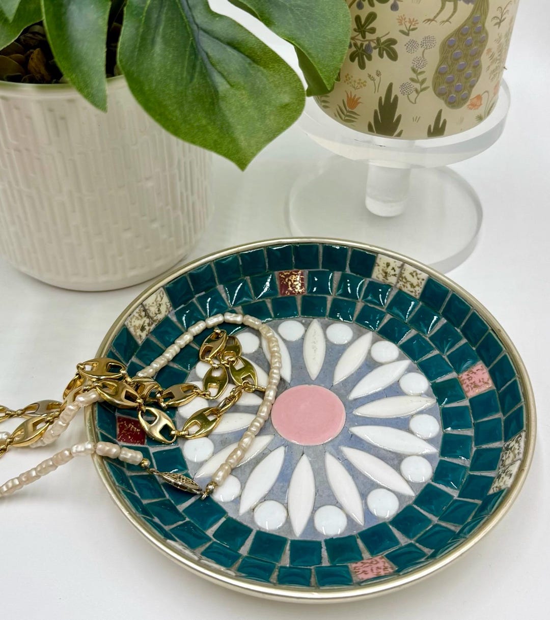 Vintage Retro Mid Century Modern Mosaic Trinket Dish Bowl | Round ...