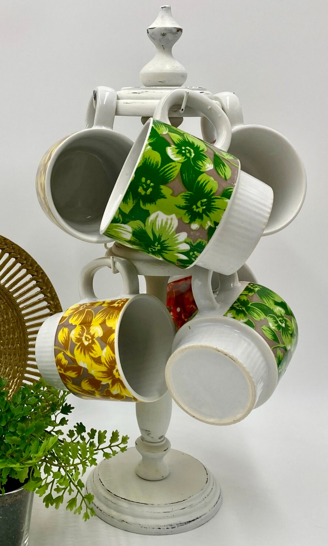 Set of SIX Vintage Coffee Mugs With Mug Tree | Retro Coffee Mugs ...