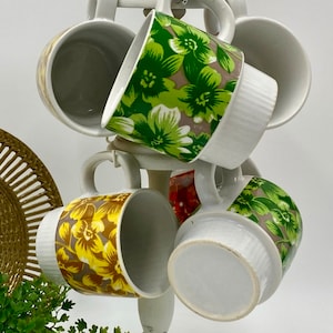 Set of SIX Vintage Coffee Mugs With Mug Tree | Retro Coffee Mugs ...