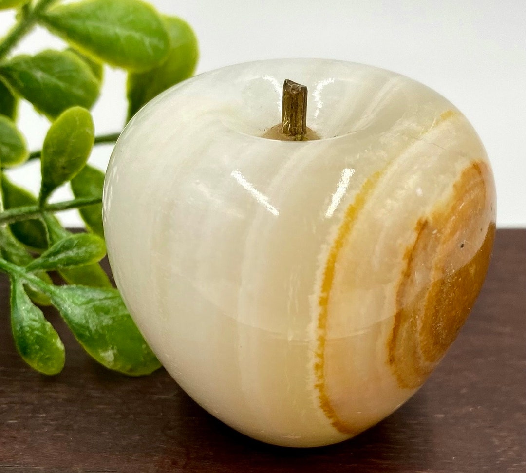 Tiny Natural Onyx Stone Apple With Metal Stem | Home Decor | Office ...
