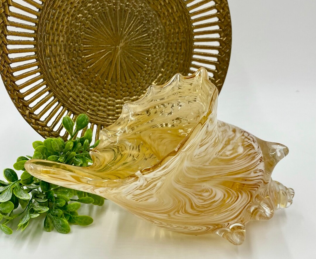 Beautiful Glass Conch Shell | Amber Swirl Sea Shell | Heavy Blown Glass ...