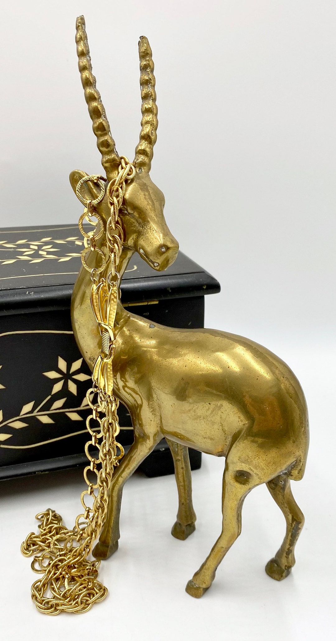 Vintage Brass Antelope Statue | Spiral-horned Brass Antelope | Brass ...