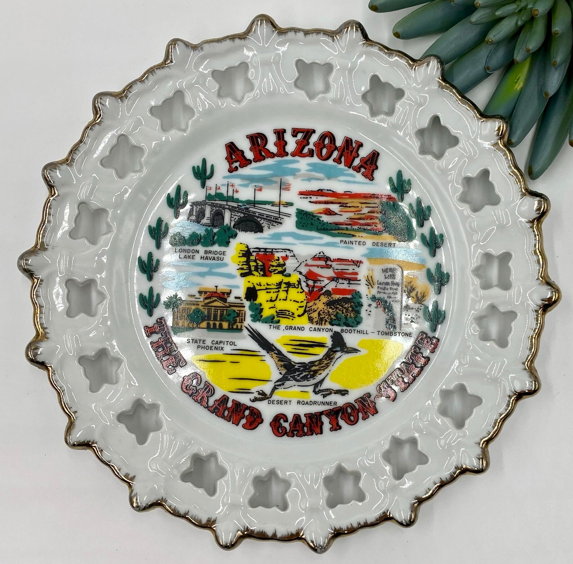 Vintage Souvenir Plate | Washington Arizona Oklahoma Yellowstone New ...